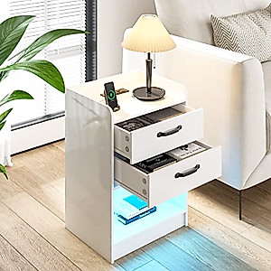 4 EVER WINNER Nightstand Bedroom Side Table End Table Living-Room, Night Stand Bedside Table with USB and Open Shelves,White