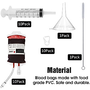 CandyHome 20 Pack Blood Bags for Drinks Sets, 10 Pcs Blood Bags, 10 Pcs 2 oz Jello-Shot-Syringes Reusable Halloween Party Supplies Drink Containers, Zombie Vampire Nurse Props