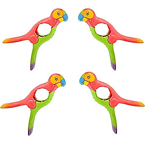 O2COOL Bocaclips - Beach Towel Clips for Beach Chairs, Patio and Pool Accessories Clothes Pins or Bag Clips - (Parrot) 4 Clips