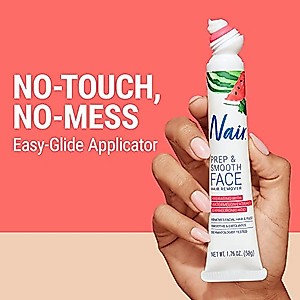 NAIR Prep & Smooth Face, Exfoliating Facial Hair Removal for Woman, Depilatory Cream, Smooth Skin Solution for Effective Hair Removal, Hydrating with Hyaluronic Acid for Skincare, 1.76 oz