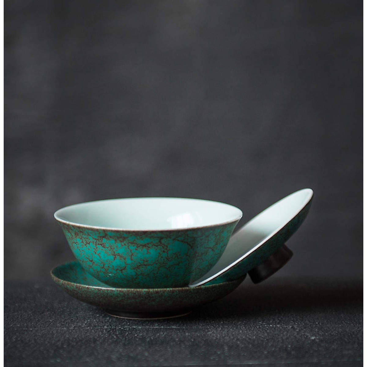 DehuaYao Chinese Traditional Green Porcelain Gaiwan ceramic Tea Cup（Tea Cup Comprised of Cup, Saucer and Lid ）