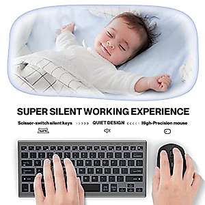 FENISIO Wireless Keyboard Mouse, Ultra Slim Bluetooth 2.4G Slient Wireless Keyboard and Mouse Combo with Backlit, Multi-Device USB Rechargeable Keyboard Mouse for Laptop PC Windows Desktop(Grey Black)