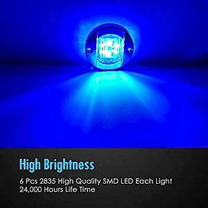 TCTAuto Blue Marine LED Lights for Boats Courtesy Cabin Stern Transom Interior Navigation Lights 3 Inch 6-2835-SMD LEDs 12V Round with Clear Lens Waterproof, Pack of 4