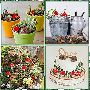 Queekay Fairy Outdoor Garden Animals Figurines Outdoor Fairy Wild Garden Accessories Resin Hedgehogs and Wood Mushroom Miniature Garden for Plant Pots Bonsai Craft Decor Fairy Wild Garden Supplies