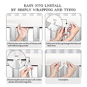 Vjningu Crib Rail Covers, Wrapped Rail Cover 3 Pcs (One Set) Anti-Collision Strip Corner Cover for Teething Bed Guardrail Cover Furniture Boys & Girls for Standard Crib（White）