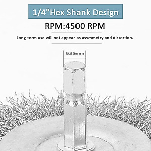 BeQell Wire Brush for Drill, 6pcs Wire Wheel Brush Cup Set, 0.012 Inch Coarse Carbon Steel Crimped Wire Wheel Brush with 1/4-Inch Hex Shank for Rust Removal, Clean Paint ,Corrosion and Scrub Surface