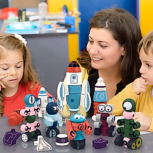 Gifts2U Magnetic Rockets Toy, Magnetic Blocks Stacking Robots for Kids Construction Learning with Storage Box,STEM Educational DIY Puzzle Playset Gift for Boys Girls Toddlers Ages 3 4 5 6