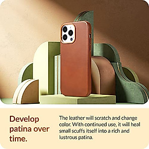 LONLI Edition - (for iPhone 14 Pro) - Premium European Genuine Leather Case - Develop Patina Over Time - Compatible with Magsafe Brown