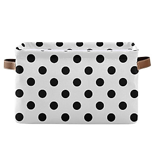 ALAZA White Black Polka Dot Foldable Storage Box Storage Basket Organizer Bins with Handles for Shelf Closet Living Room Bedroom Home Office 1 Pack