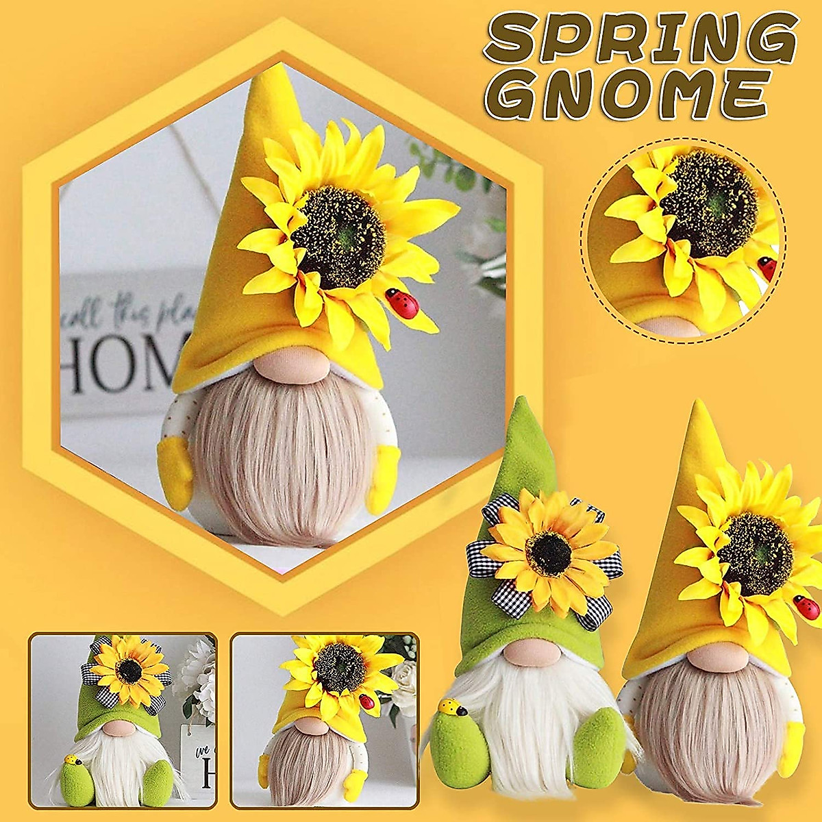 GDYYEZI Sunflower Garden Gnome, Sunflower Spring Gnome Mantel Display,Handmade Gnome Faceless Plush Doll, Farmhouse Tiered Tray Rustic Sca