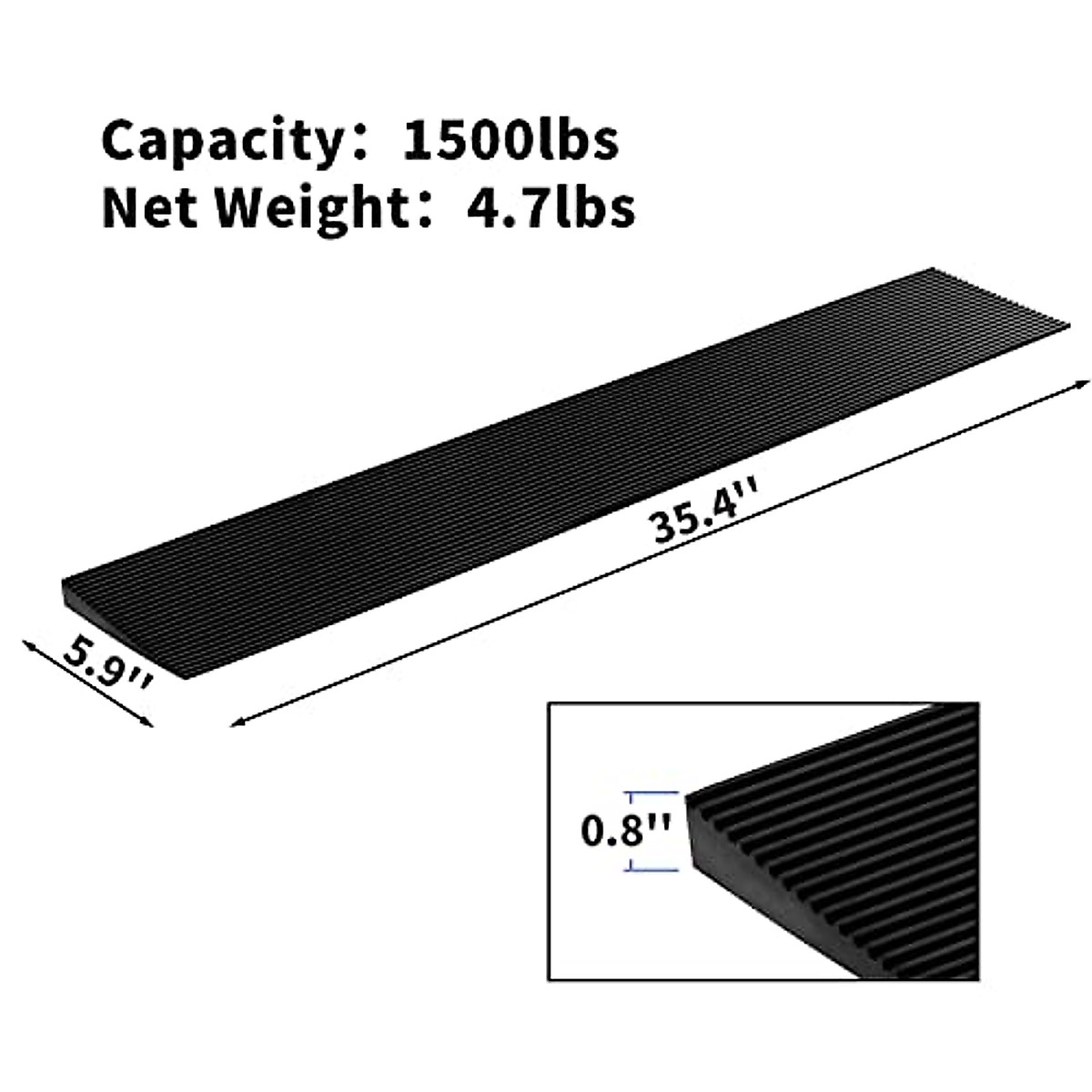 CINNYE 0.8'' Rise Solid Rubber Wheelchair Ramp,Threshold Ramp Used for Thresholds,Doorways and Bathroom (High:0.8 Inch(Pack of 1))