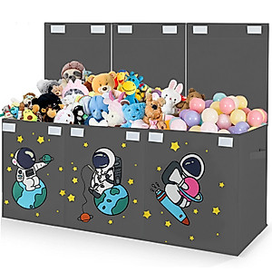 JAYSDAYLY Large Toy Box Storage Organizer,Sturdy Toys Storage Chest Bin Basket with Dividers and Lids for Toddlers,Boys,Girls,Nursery,Closet,Living Room Area,Playroom(Grey Astronaut)