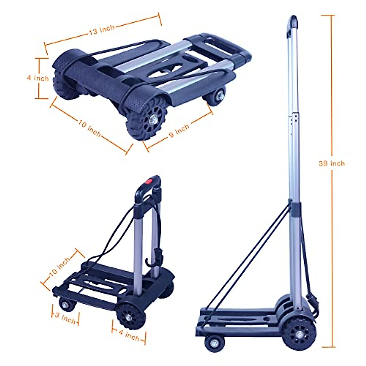 Dolly Cart Foldable with Wheels Heavy Duty 4 Wheel Solid Construction Utility Folding Hand Truck is Compact and Lightweight Suitable for Baggage Personal Travel Moving and Office Use