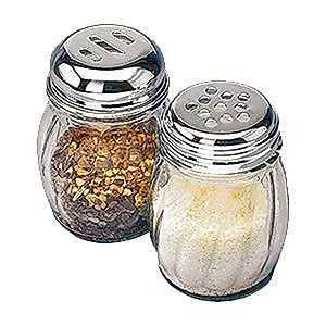 6-Ounces Glass Spices Shaker With Perforated Stainless Steel Top And Parmesan Cheese Shaker With Slotted Stainless Steel Top/Set of 2/Bulk Swirl Retro Style Dispensers With Lids/Salt & Pepper Shakers