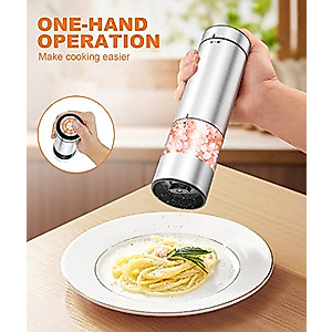 OUWMAN Electric Salt and Pepper Grinder Set, [2 Pack] Automatic Salt and Pepper Grinder Set Battery Powered with LED Light, Adjustable Coarseness Pepper Mill, One Hand Operation, Stainless Steel