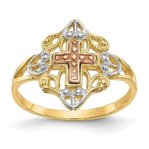 IceCarats 14K Two Tone Gold White Holy Cross Ring Christian Religious Band Size 7