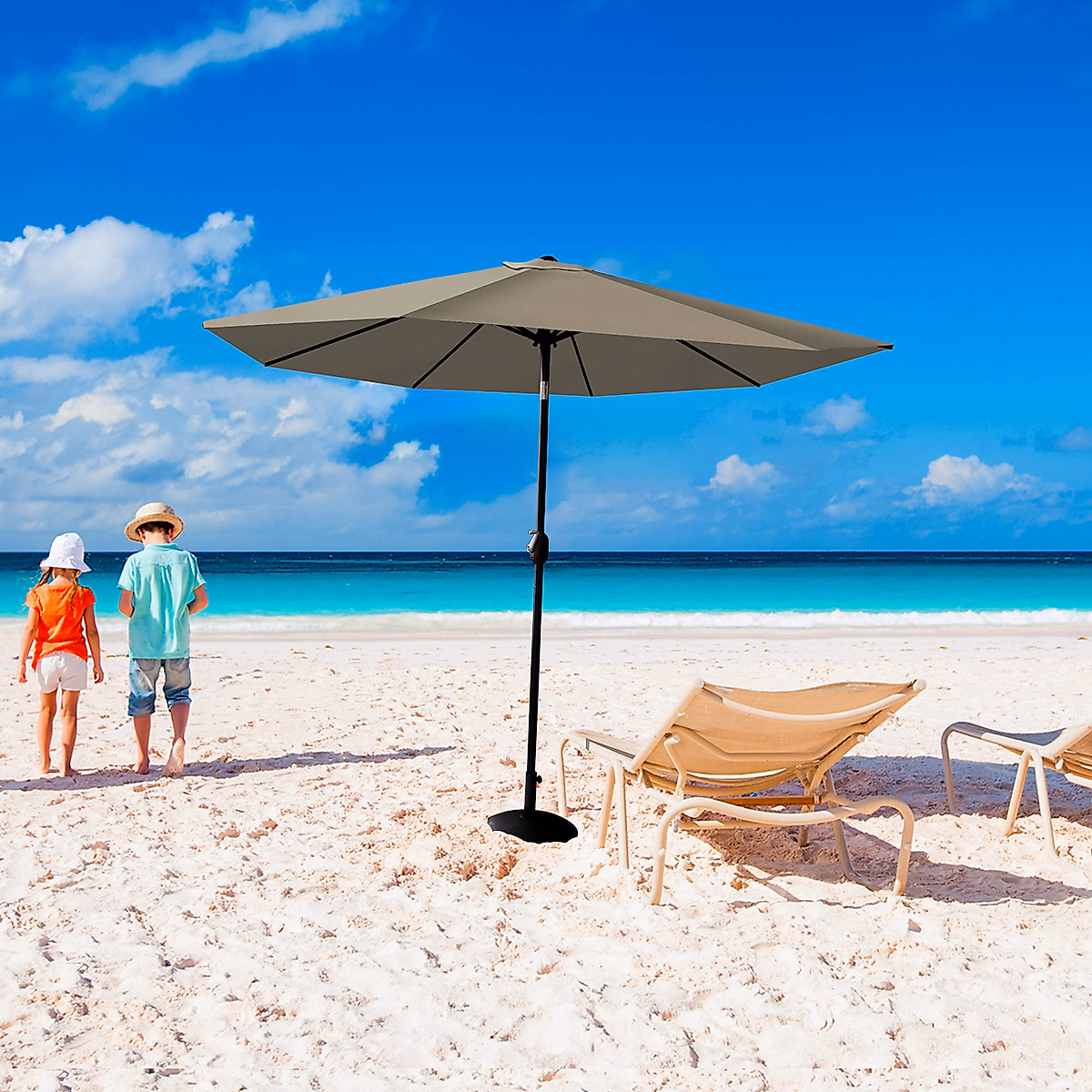 BANNER BUZZ MAKE IT VISIBLE BannerBuzz, Solid Market Umbrella, Topper & Hardware, Tent Fabric, 270 GSM, Dye Sublimation Printing Available in Octagon Shape (Beige)