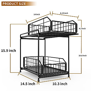 NUTSAAKK Under Sink Organizers and Storage, Kitchen Cabinet Organizer with Sliding Drawer, Upgraded Bathroom Organizer Under Sink, 2 Tier kitchen sink organizer, for Cabinets, Bathroom, Kitchen, Black