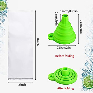 200 Pieces Kids Ice Lolly Bags 2 x 8 Inch Disposable Ice Cream Bags with Silicone Foldable Funnel, Mold Bags DIY Pouch for Making Ice Cream, Ice Candy, Yogurt, Freeze Pops