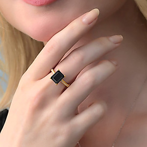 Gem Stone King 18K Yellow Gold Plated Silver Black Onyx and White Created Sapphire Ring For Women (3.39 Cttw, Gemstone Birthstone, Available in size 5, 6, 7, 8, 9)
