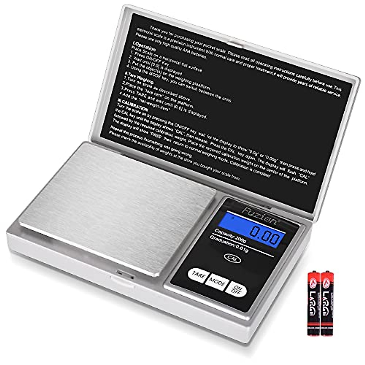 Fuzion Digital Gram Scale, 200g/0.01g Mini Jewelry Scale, Pocket Scale, Herb Scale Gram and Ounce, Portable Travel Food Scale .01 Gram Accuracy with LCD Display, Stainless Steel, Tare