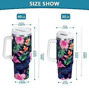 YKZEYK Tropical Floral Hibiscus 40 OZ Tumbler with Handle And Straw Insulated Tumblers Coffee Mug Travel Cup Cups with Lids And Straws Coffee Tumbler