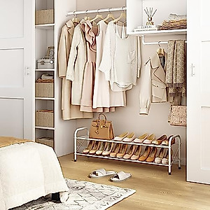 Hoctieon 2 Tier Shoe Rack for Closet, Shoe Rack FreeStanding, Entryway Shoe Shelf, Shoe Storage Organizer, Durable Mesh Style Shoe Rack, White