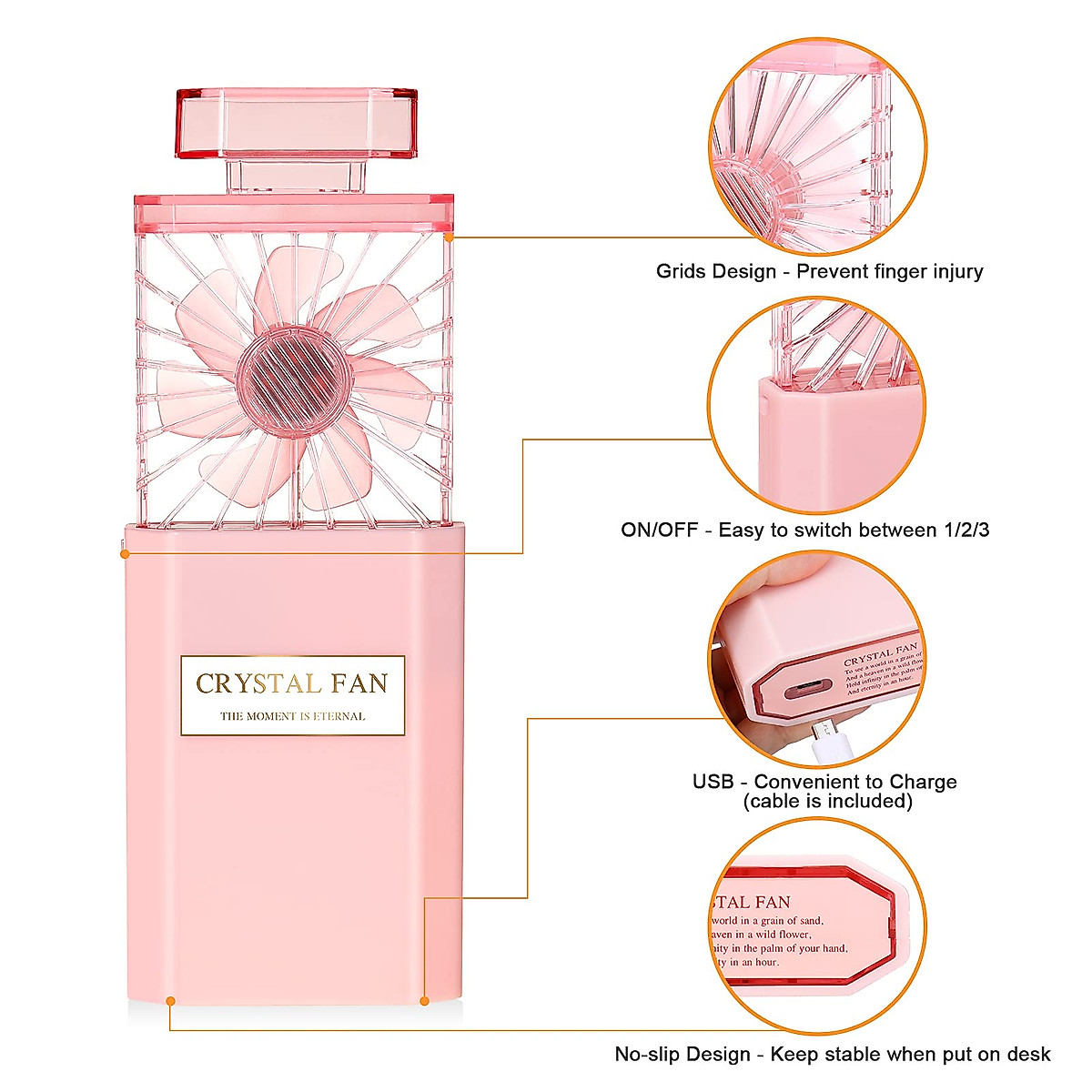 seOSTO Mini Portable Fan Rechargeable,Battery Powered Fan,Handheld Fan With 3 Speeds Electric Fan For Girls Woman Office School Working Home