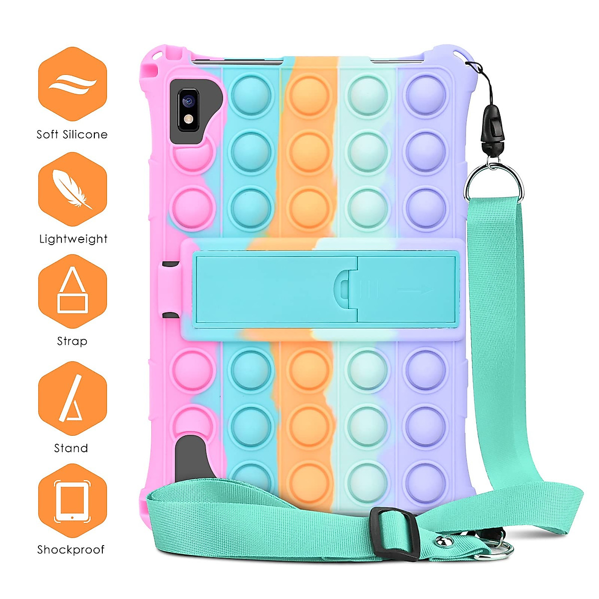 DETUOSI Silicone Case for VASTKING KingPad K10 Pro Tablet, with Stylus Pen and Shoulder Strap, Soft Multi-Angle Protective Cover for Byybuo 10.1 inch Tablet with Pen Holder, Dazzling Pink