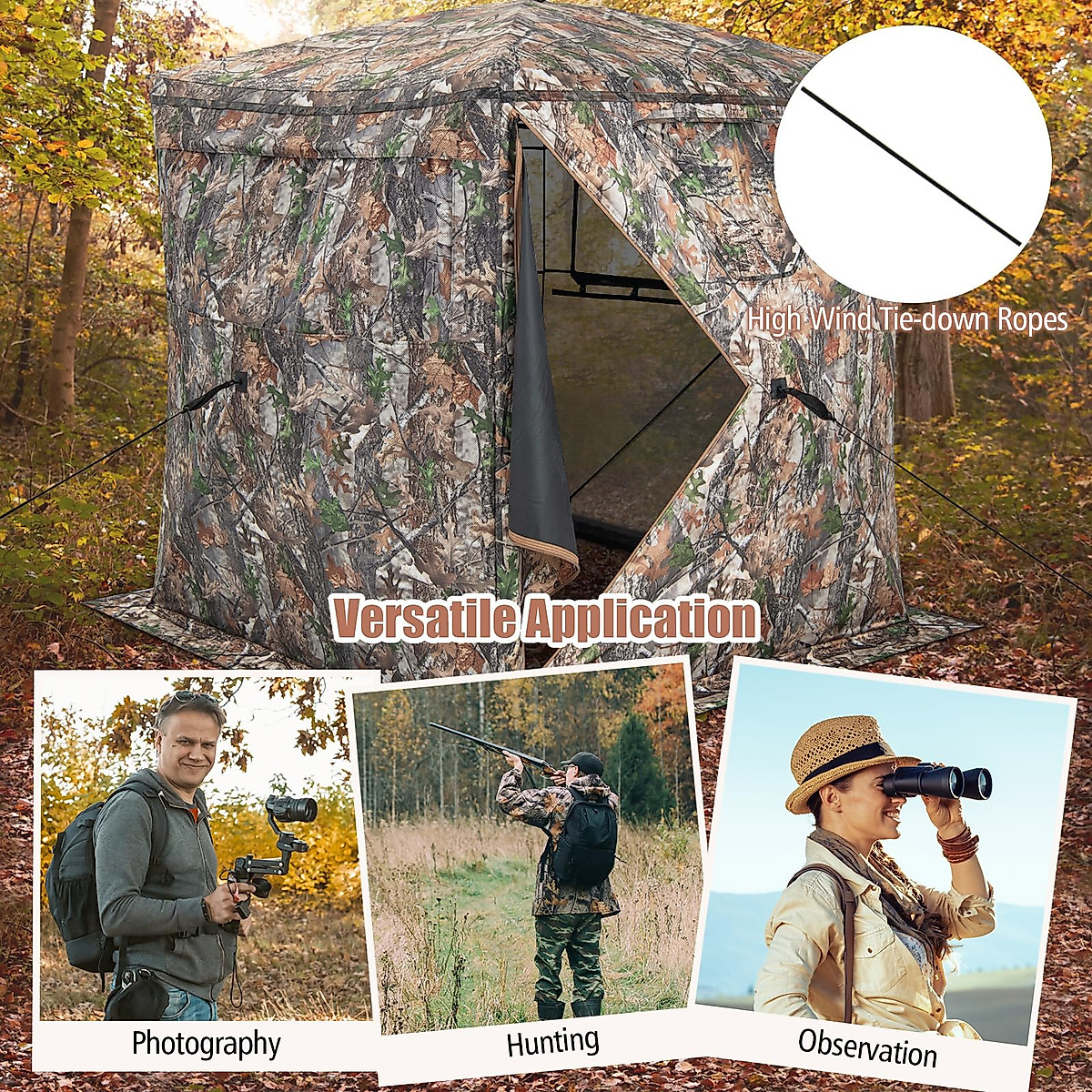Giantex Ground Blinds for Deer Hunting - Portable Hunting Blind, Camo Tent See Through, 2-3 Person Pop Up Deer Blind with 270 Degree View, 8 Sturdy Ground Stakes, 4 High-Wind Tie-Down Ropes, Carry Bag