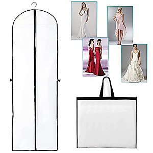 WSNIJFU Dress Garment Bag with Zip 1PC Foldable Waterproof Dustproof Wedding Evening Dress Covers Protector Bag for Wardrobe Storage and Travel (24x71 inch)