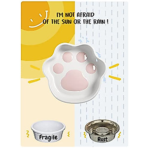 LE TAUCI Cat Food Bowl Ceramic, 8 Oz Small Shallow Cat Food Dishes for Indoor Cats, Cat Water Bowl, Relief Whisker Fatigue Cat Bowls, Cute Paw Shaped Kitten Bowls, Cat Plates, Small Animal Food Bowl