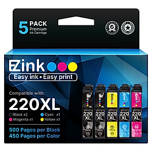 E-Z Ink (TM) Remanufactured Ink Cartridge Replacement for Epson 220 XL 220XL T220XL to use with WF-2760 WF-2750 WF-2630 WF-2650 WF-2660 XP-320 XP-420 XP-424(2 Black, 1 Cyan, 1 Magenta, 1 Yellow)5Pack