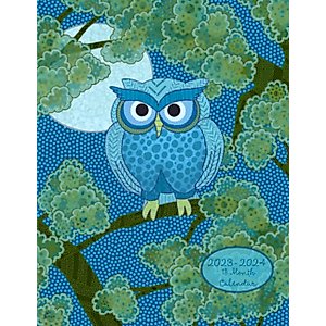 Whimsical Owl and Moon - 18 Month Calendar July 2023-December 2024: 18 Month Calendar July 2023-December 2024 with Monthly Spreads and Dot-Grid Blank Pages for Notes/Journaling