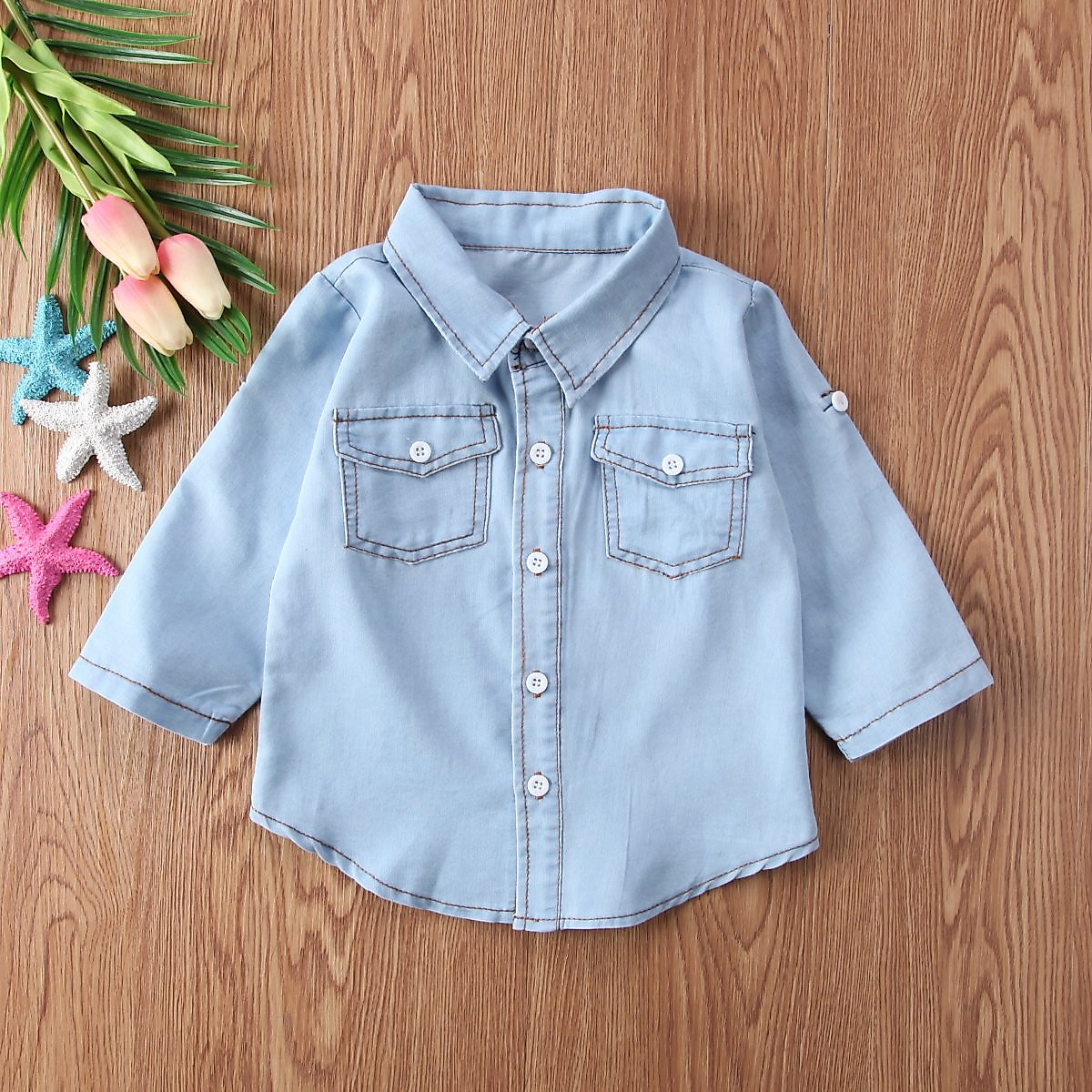 Honganda Fashion Kids Toddler Baby Boy Girl Adjustable Sleeve Denim Shirt Tops Blouse (Denim, 2-3 Years)