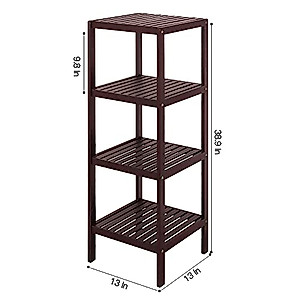 Zoopolyn 100% Bamboo Bathroom Shelf 13 x 13 x 39 inches 4-Tier Multifunction Standing Towel Rack Storage Organizer Unit Brown