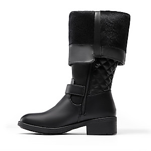 DREAM PAIRS Women's Knee-High Boots Comfortable Chunky Block Heel Round Toe Side Zipper Riding Fashion Buckles Biker Motorcycle Boots,Size 10,BLACK,UTAH