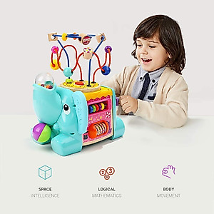 TOP BRIGHT Activity Cube Toys for 1 Year Old Girl, Toddlers Wooden 7 in 1 Activity Cube Center Playset with Bead Maze Shape Sorter