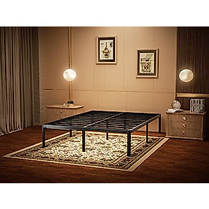 AROMUSTIME 16 Inch Reinfore Metal Platform Bed Frame with Round Legs / 3,800 lbs Heavy Duty Steel Slat Easy Assembly Mattress Foundation/Noise Free/Box Spring Replacement, King