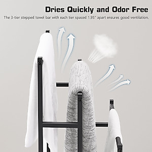 Freestanding Towel Rack Stand for Bathroom, 3 Tier Blanket Ladder Holder, Towel Drying and Display Rack with Shelf, Metal Blanket Rack, Farmhouse Rustic Brown and Black