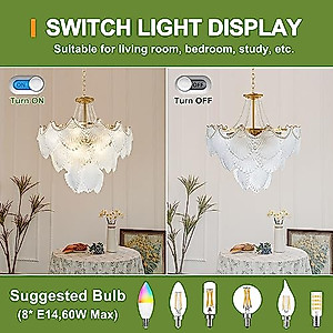 FINE MAKER Modern Glass Chandelier, 24'' Golden Vintage Chandelier for Dining Room, 3 Tiers Hanging Pendant Ceiling Light Fixture with Glass Shell Pearl Shades for Living Room, Bedroom, Kitchen