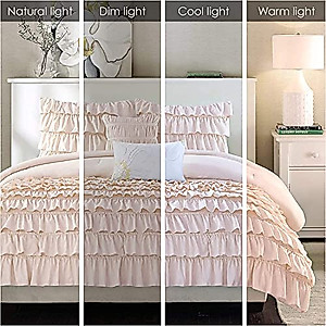 Intelligent Design Cozy Comforter Casual Waterfall Multi Layer Ruffle All Season, Hypoallergenic Cover, Soft Bedding Set with Matching Sham, Decorative Pillow, Twin/Twin XL(68"x90"), Blush