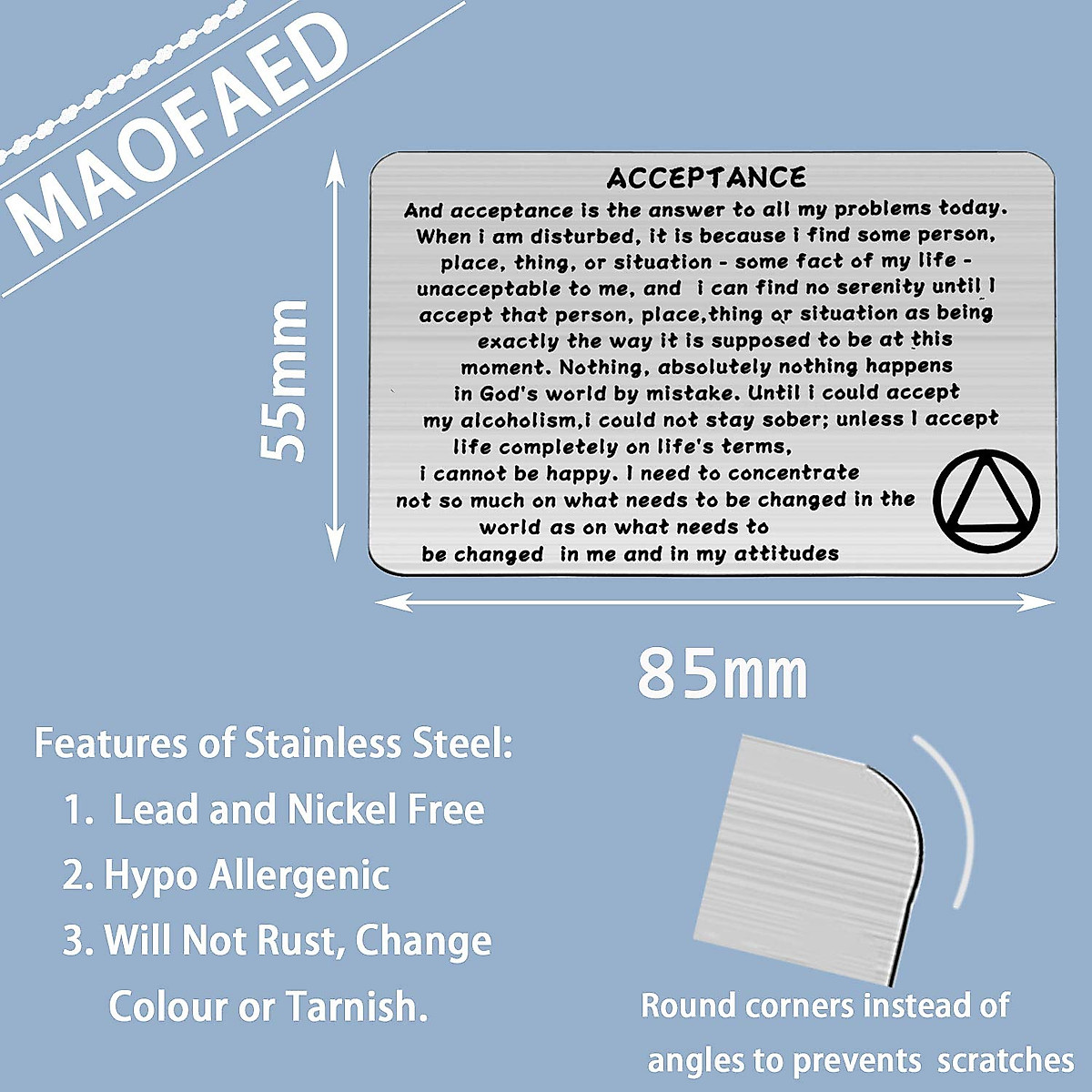 MAOFAED Greeting Card - AA Recovery Wallet Card for Alcoholics Anonymous, Sobriety Gift for New Beginnings, Stainless Steel, 55mm*85mm