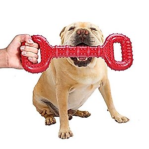 Feeko Dog Toys for Aggressive Chewers Large Breed 15 inch Interactive Dog Toy Large Long Lasting Dog Toys with Convex Design Natural Rubber Tug-of-war Toy for Medium Large Dogs Tooth Clean(Red)