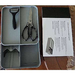 Toosbuc Kitchen Utensil Drawer Organizer 2-Tier Tray knife holder drawer & Silverware Flatware Cutlery Organizer Tray (Stackable-grey)