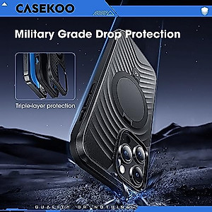 CASEKOO Magnetic Designed for iPhone 14 Pro Max Case with Invisible Stand[Military Drop Protection][Compatible with MagSafe][Anti-Scratch]3 Layers Shockproof Anti Slip Phone Case for Men 6.7Inch,Black