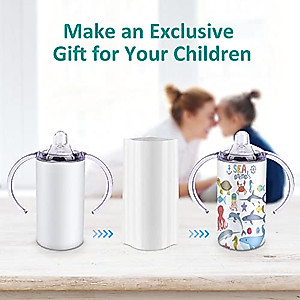 Rommeka Sublimation Blanks Skinny Sippy Cups, 12oz Spill Proof Stainless Steel Insulated Tumbler with Lid and Straw, Double Wall Water Bottle with Handle for Kids and Children