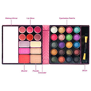 All in One Makeup Kit,Beauty Book Makeup Set With Eyeshadow Palette Lip Glosses Blushers Powder Concealer Mirror Brush,Professional Makeup Kit Set Gift for Women Girls,Beginners,Teens,32 Colors(Rosy)