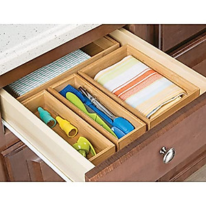 mDesign Wooden Bamboo Drawer Organizer - 9" Long Stackable Storage Box Tray for Kitchen Drawers and Cabinet - Utensil, Silverware, Spatula, and Flatware Holder - Echo Collection - 6 Pack, Natural Wood