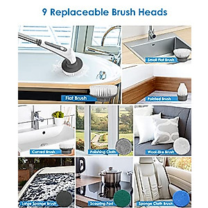 Electric Spin Scrubber, 10 in 1 Airpher Cordless Cleaning Brush IPX8 with 9 Replaceable Brush Heads and 4 Tier Removable Handle, Power Shower Scrubber for Bathroom, Tub, Tile, Floor, Kitchen, Window